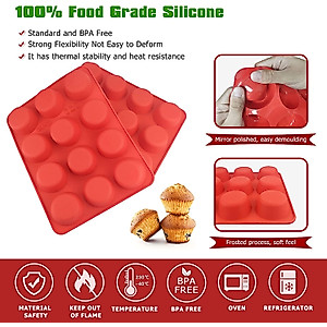2 Set of Silicone Muffin Pan - Non Stick 12 Cups Food Grade Cupcake Pan, Great for Making Muffin Cakes, Tart, Bread -2 Pcs