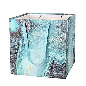 Yerpkefey 11.8" Large Gift Bags，Square Reusable Gift Bags Large for Birthday Wedding Christmas Presents Doll (Blue Gold)