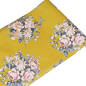 LovingWay Vintage Peony Floral Shelf Liner 17.7x177 Inch Easy-to-Install Storage Drawer Lining Paper Refresh Home School Furnitures Dark Yellow