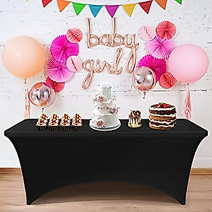 Yastouay 8ft Stretch Table Cloth Spandex Table Cover Tight Fitted for 8ft Rectangular Tables Black Washable Tablecloths for Party, Wedding, Banquet, Outdoor (Black, 8 Ft)