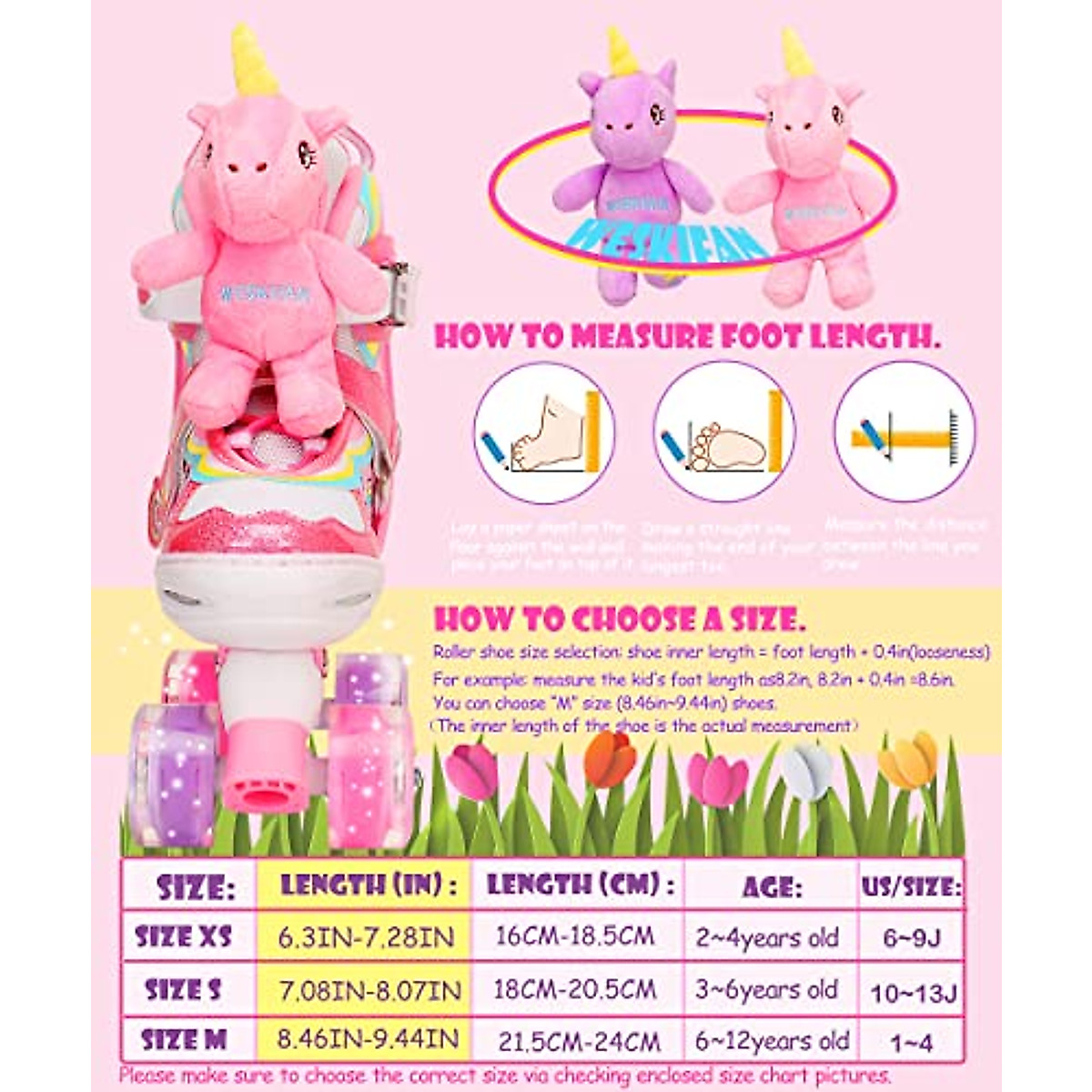 Unicorn Doll Kids Toddler Roller Skates for Girls,WESKIFAN Quad Skating Shoes with Shiny Light up Wheels&Adjustable Sizes Beginners rollerskates for Birthday Xmas Gifts,Patines para Niñas Niños