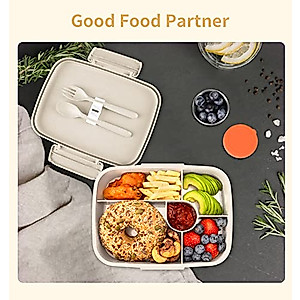 ANDMOON Bento Lunch Box with Kids/Adults, 5 Compartments Leakproof Lunch Container with Dressing Cup, Eco-Friendly Double Insulated Boxes, Dishwasher and Microwave Safe, BPA-Free (white)