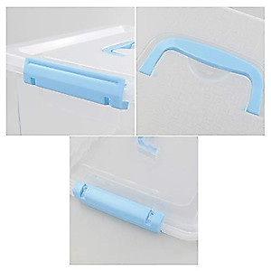 Hespama 12 Quart Storage Bin, Plastic Latching Box/Container with Clear Lid, Blue Handle and Latches, 1 Pack