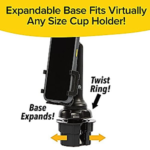 BulbHead Phone Crane Mount for Car, As Seen On TV, Ultra-Long Arm Raises Over a Foot Higher, Drive Safer, 360° Rotation, Vertical & Horizontal Adjustment, Twistable Base Fits Any Cupholder