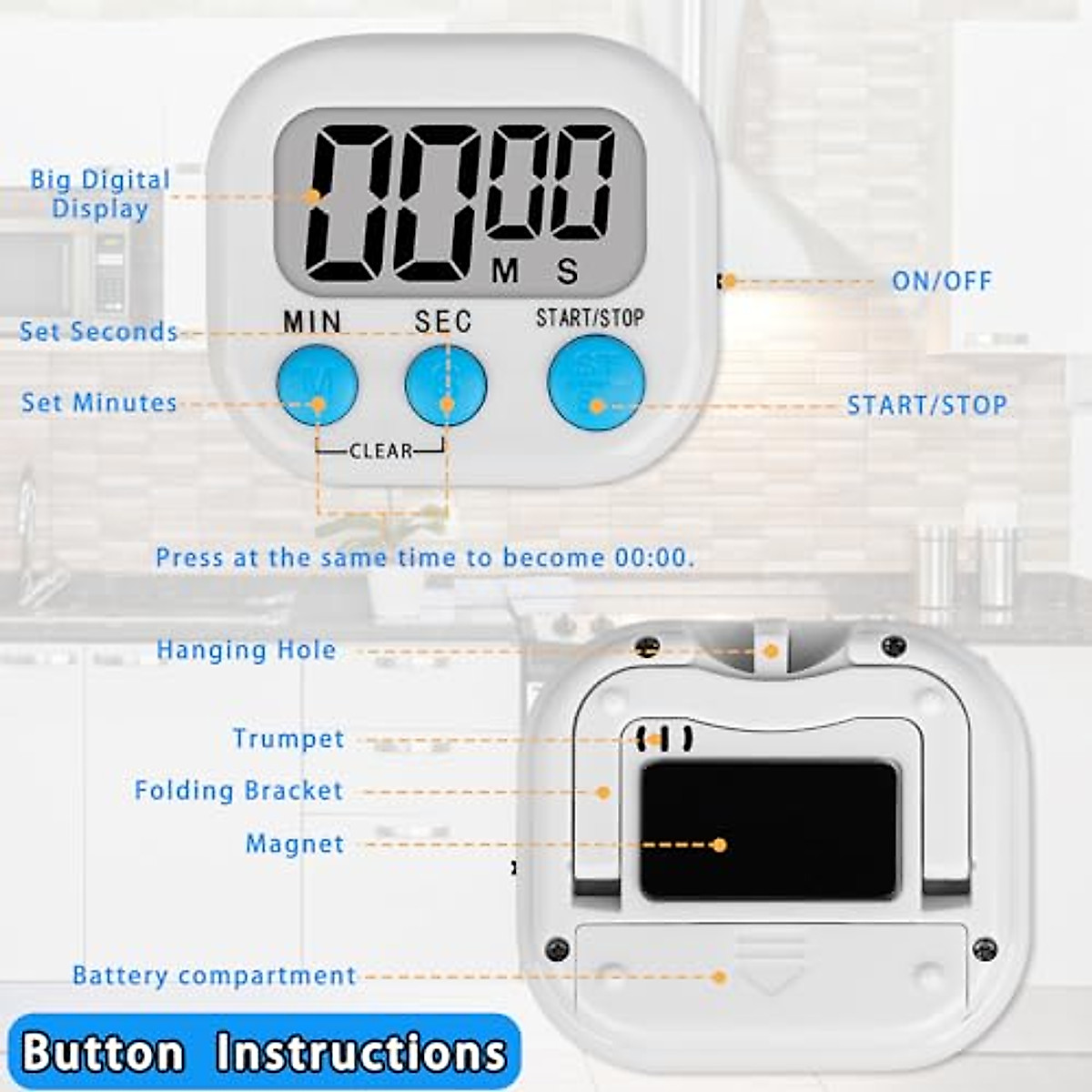 Lasubst Digital Timer for Kids Teachers Classroom School with Magnetic Back 6 Pack