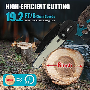 Mini Chainsaw 6-Inch Cordless power chain saws with Security Lock Small Handheld Chain Saw with 2 x 24V 6500mAh Battery 2 Chains for Wood Cutting, Tree Trimming, Gardening, Courtyard and Garden, Blue