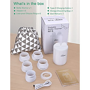 Portable Bottle Warmer, Fast Heating Travel Bottle Warmer, 13200mAh Baby Bottle Warmer On The Go for Breastmilk and Formula with 5 Adapters, 4 Temperature,Leak-Proof, Cordless, Battery Powered