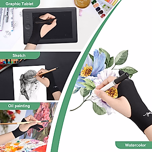 Joinliyu Digital Drawing Glove Right Hand for ipad, Paper Sketching,2 Pack Artist Glove for Drawing Tablet,Two Finger Art Glove Left Hand,Smudge Guard,Medium