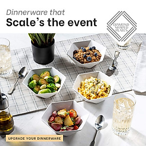 MITBAK 20 Ounce Bone China Soup Bowls | Set of 6 Diamond Shaped White Serving Bowl Plates For Soup, Ramen, Cereal, Pasta, Fruit, Pho, Salad, Dessert | Decorative Bowls Make Excellent Gift Idea