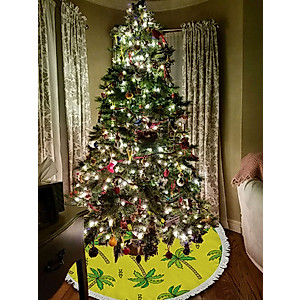 Small Christmas Tree Skirt Doodle Green Palm Tree Pattern,30 Inch Tree Skirt for Christmas Holiday Party Decoration,Rustic Tree Skirts Mat Home Indoor Outdoor Ornaments
