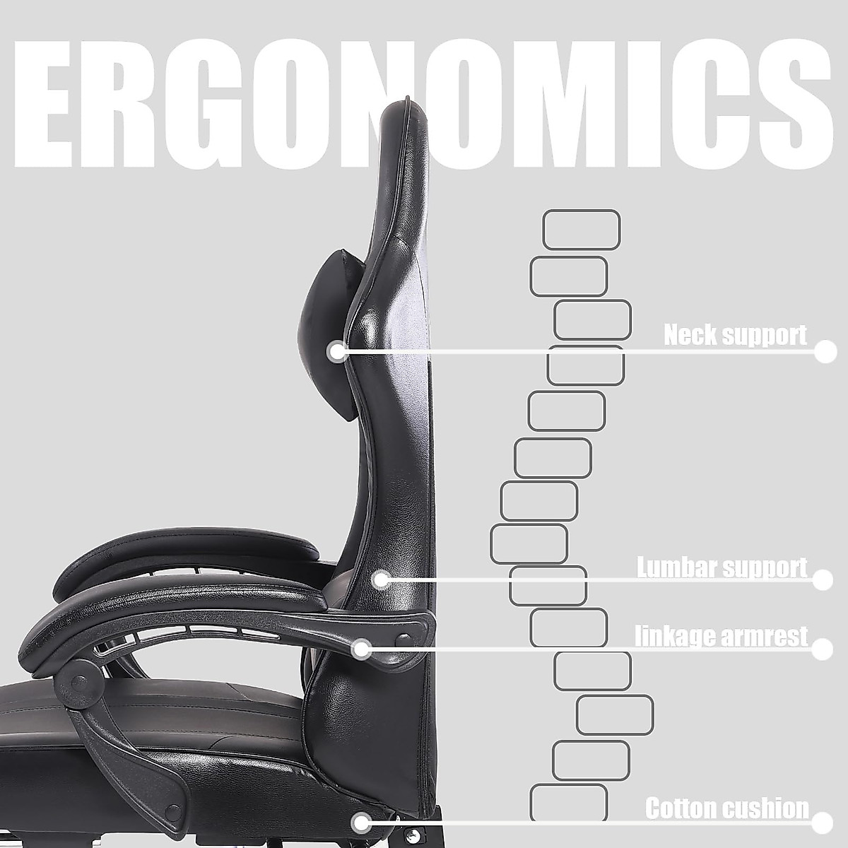 Ergonomic Office Chair, Home Office Desk Chairs with Wheels and Plastic Legs, High Back Computer Chair Rolling Chair with Adjustable Headrest (Black, Linkage Armrest)