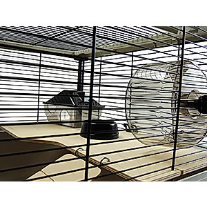 Little Friends Grosvenor Rat and Hamster Cage with Wooden Shelf and Ladder, Large, 77 x 47 x 36 cm, Silver/ Black