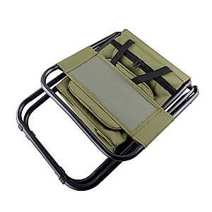 UNISTRENGH Outdoor Folding Fishing Chair Portable Camping Stool Foldable Chair with Double Layer Oxford Fabric Cooler Bag for Fishing Beach (Military Green)