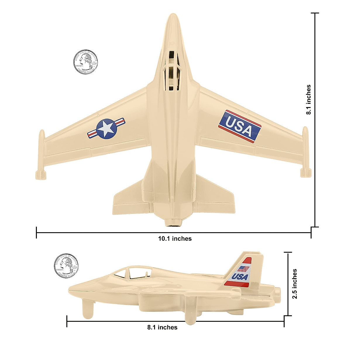 TimMee Prop Plane & Fighter Jet - Tan Plastic Army Men Airplanes US Made