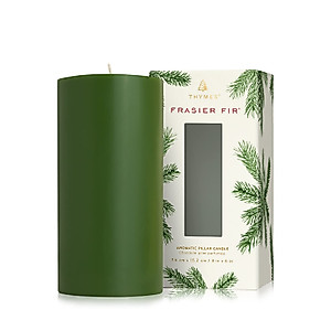 Thymes Frasier Fir Pillar Candle - Place on Candle Holder - Winter & Fall Candles with a Luxury Home Fragrance - Highly Scented Candles (3 x 6 Pillar)