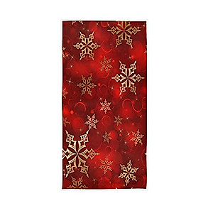 ALAZA Gold Snowflake Hand Towel Red Christmas Fingertip Bath Towel Kitchen Dish Tea Towels Washcloths for Bathroom Hotel Spa