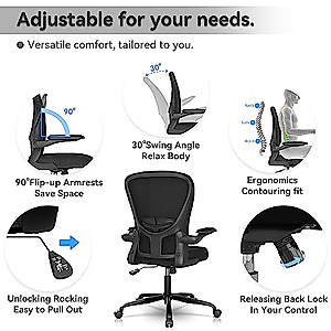 FFIJJ Office Chair,Ergonomic Office Chair,Breathable Mesh Desk Chair, Lumbar Support Computer Chair with Flip-up Armrests, Executive Rolling Swivel Task Chair,Home Office Desk Chair (Black)