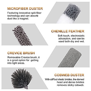 DEEHYO Microfiber Duster, 9PCS Extendable Feather Duster (Stainless Steel) 30 to 100 Inches, Reusable Bendable Dusters, Washable Dusters for Cleaning Ceiling Fan, High Ceiling, Blinds, Furniture, Cars