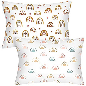 Mixweer 2 Pcs Toddler Pillowcase Sized 14" x 19" Fits 12" x 16" or 13" x 18" Pillow Boho Rainbow Kids Soft Pillowcase Toddler Pillow Cover for Travel Bed Girl Boy Infant Sleeping