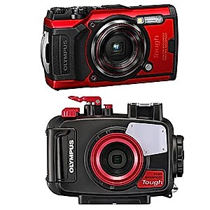 Olympus Tough TG-6 Digital Camera, Red PT-059 Underwater Housing for TG-6 Cameras, Waterproof to 147 Feet