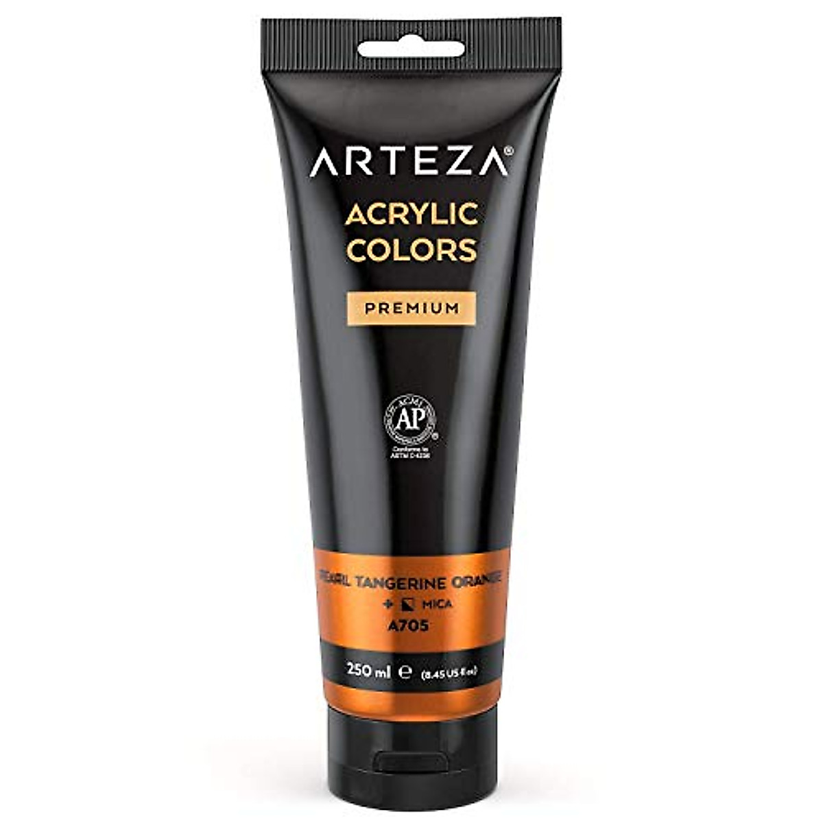 ARTEZA Metallic Acrylic Paint, Pearl Tangerine Orange A214Color 8.45 ounces Tube, Rich Pigment, Non Fading, Non Toxic, Single Color Paint for Artists