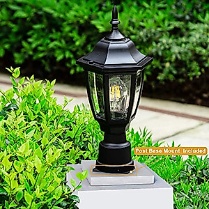 FUDESY Outdoor Post Lights, Electric Exterior Lamp Post Light Fixture with Pier Mount Base, LED Bulb Included, Anti Corrosion Black Plastic Materials, 2-Pack Pole Lanterns for Garden, Patio, Pathway