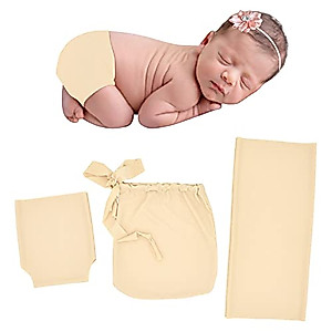3PCS Baby Newborn Photo Props Wraps & Photography Blanket Set,DIY Newborn Stretch Wrapping Sack Buddy Diaper Cover Infant Photo Blanket Swaddle Photography Props Wraps for Baby Girl Boy