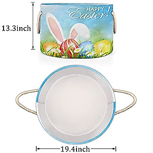 Happy Easter Eggs And Rabbit Large Round Baskets for Storage Laundry Baskets with Handles Blanket Storage Basket for Bathroom Shelves Bins for Organizing Nursery Hamper Girl Boy