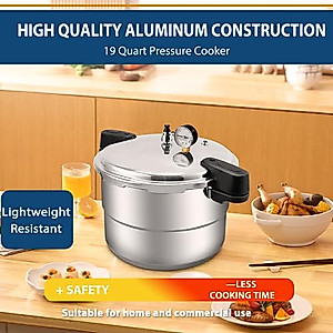 BreeRainz 19 Quart Pressure Cooker,Induction Compatible Aluminum Pressure Canner w/Pressure Gauge and Cooking Rack for Family or Commercial Use