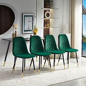 NORDICANA Velvet Dining Chairs Kitchen Plain Color Chair Upholstered Side Stools with Backrest Metal Legs Set of 4, Kelly Green