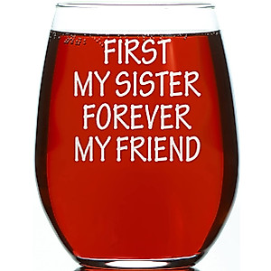 CARVELITA First My Sister Forever My Friends 15oz Engraved Stemless Wine Glass, Sarcastic Gifts For Best Friends, Best Gift For Sister, Funny Gift Idea