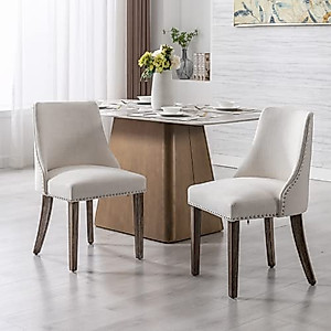 chairus Dining Chairs Set of 4 Mid Century Modern Living Room Chairs with Wood Legs Comfy Upholstered Linen Fabric Side Chair for Kitchen/Restaurant/Bedroom, Cream White