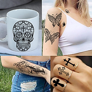 Shegazzi 58 Sheets Black Lace Temporary Tattoos For Women Girls, Large Lotus Mandala Flower Snake Elephant Butterfly Fake Adults Kit, Indian Tribal Skull Arm Sleeve Neck Tatoos Wedding
