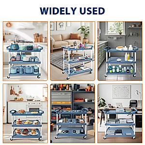 RAYOCON 3-Tier Large Plastic Service Utility Cart, Food-Service Rolling Cart with Wheels Heavy Duty Commercial Rolling for Restaurant,Household,Office (19.7" D x 39.4" W x 40.2" H)