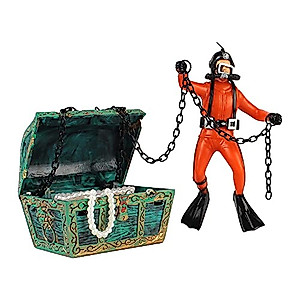 1Pc Treasure Chest Diver Orange Fish Tank Decorations Action Figure Treasure Hunter Aquarium Fish Tank Ornament Decoration Accessories Fake Water Grass by BonitaTShop