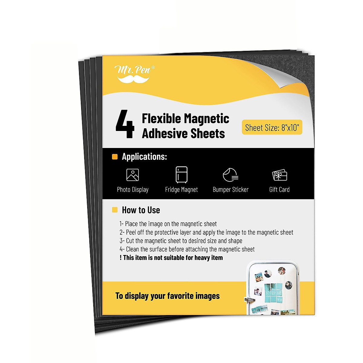 Mr. Pen- Adhesive Magnetic Sheets, 8" x 10", 4 Pack, Magnetic Sheet, Magnetic Paper, Magnet Paper Sheets, Magnetic Sheets with Adhesive Backing, Flexible Magnetic Sheet, Photo Magnets, Magnet Sheet
