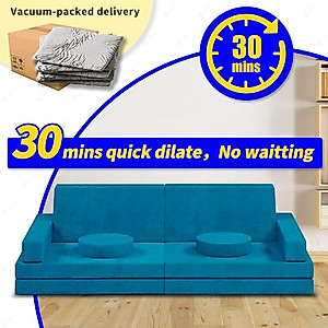 linor Modular Kids Play Couch 10Pcs, 65.4" Kids Couch for Playroom Bedroom, Multifunctional Modular Toddler Couch, Over 10 Combinations Creative Sofa for Imaginative Kids (Navy)