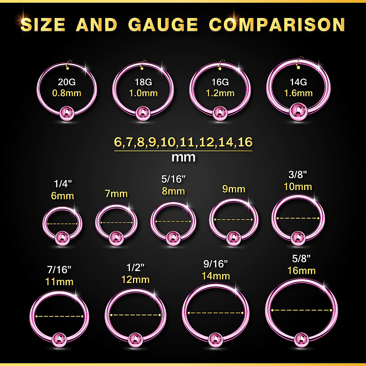 4PCS Anodized Pink BCR Earrings 14g 1.6mm 3/8 10mm 4mm Ball Cartilage Tragus Septum Earrings Eyebrow Piercing Jewelry 7705