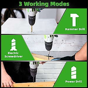 PHALANX 20V Cordless Drill Set - Multifunctional 3-in-1 Power Drill Set with Battery and Fast Charger, 20+2 Torque Impact Drill, 3/8" Chuck Electric Screwdriver Hammer Drill, 48 Driver Drill Bits