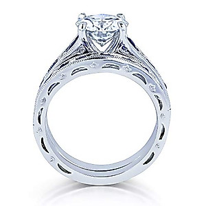 Kobelli Forever One (D-F) Moissanite Bridal Set and Sapphire 2 7/8 Carat in 14k White Gold, Size 10
