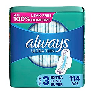 Always Ultra Thin Feminine Pads For Women, Size 3 Extra Heavy Long Absorbency, Multipack, With Wings, Unscented, 38 Count x 3 Packs (114 Count total)