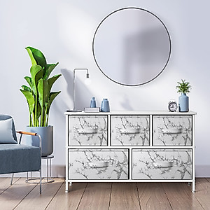 Sorbus Dresser with 5 Drawers - Storage Chest Organizer Unit with Steel Frame, Wood Top, Easy Pull Fabric Bins - Long Wide TV Stand for Bedroom Furniture, Hallway, Closet & Office Organization