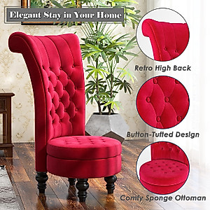 MU Retro High Back Armless Chair, Velvet Royal Furniture Chair, Upholstered Tufted Accent Seat for Living Room, Dressing Room, Bedroom, Red
