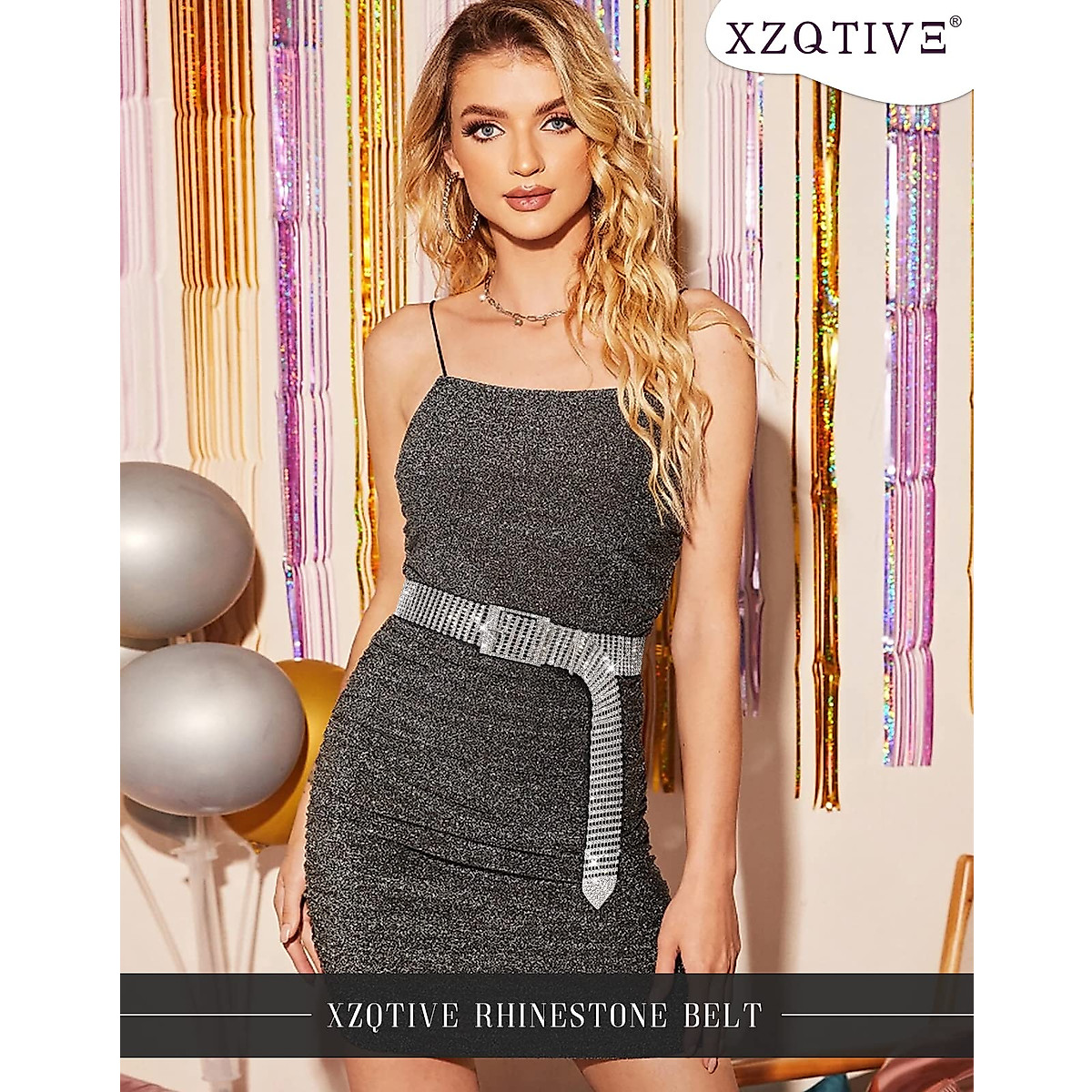 XZQTIVE Women Crystal Belt Rhinestone Shiny Diamond Bling Glitter Chain Waist Belt for Jeans Dresses Pants Silver Gold