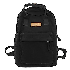 MININAI Aesthetic Canvas Backpack for Women Men Preppy Backpack Grunge Hippie Boho Japanese College Laptop Book Bag (Black,One Size)