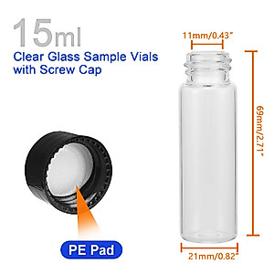 Kesell 15ml Transparent Glass Sample Bottle Small Glass Sample Bottle with Scew Cap and Liquid Bottle，Pack of 8
