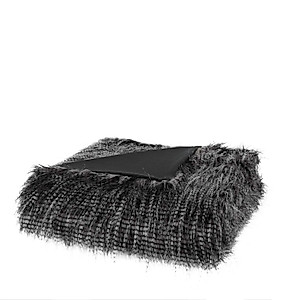 Madison Park Edina Luxury Faux Fur Throw Black 50*60 Premium Soft Cozy Faux Fur For Bed, Coach or Sofa