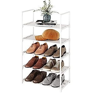 Yegazte 5-Tier Stackable Shoe Rack, Narrow Shoe Stand for 10-12 Pairs Shoe and Boots Organizer Storage Shelf Space Saving for Closet, Entryway and Hallway(White)