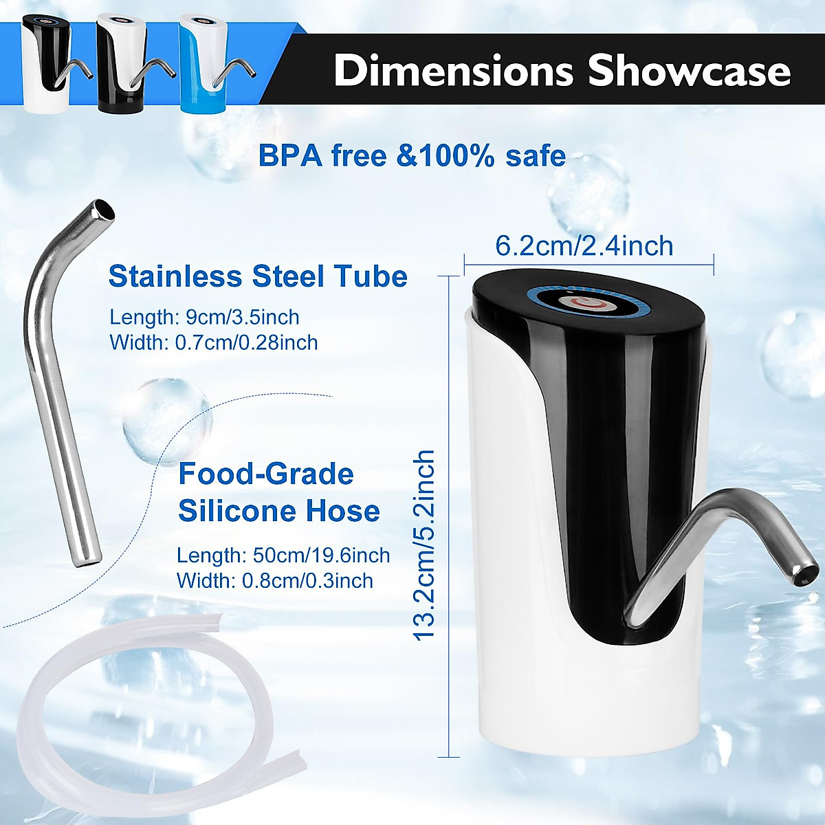 ZOOY 5 Gallon Water Dispenser Pump, Electric Water Bottle Pump USB Charging, Portable Camp Water Jug Dispenser Pump for Camping, Home, Office, Travel - Fits 2-5 Gallon Water Jugs Pump (White)