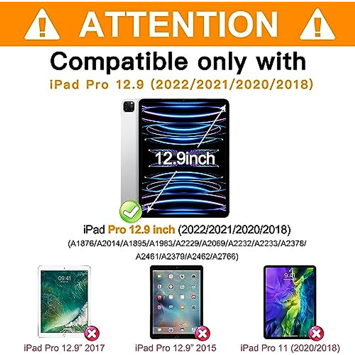 BATYUE iPad Pro 12.9 Case - Rugged Protective Case for iPad Pro 12.9-inch 6th/ 5th/ 4th/ 3rd Generation 2022/2021/ 2020/2018, iPad Pro 12.9 Cover with Pencil Holder/ 360° Swivel Stand - Light